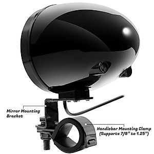 GoHawk TS3 Gen.3 Motorcycle Weatherproof Bluetooth Speakers 7/8-1.25 in. Handlebar Mount MP3 Music Player Sound Audio Stereo Amplifier System ATV UTV w/AUX, USB, Micro SD, FM Radio, 2-Speaker