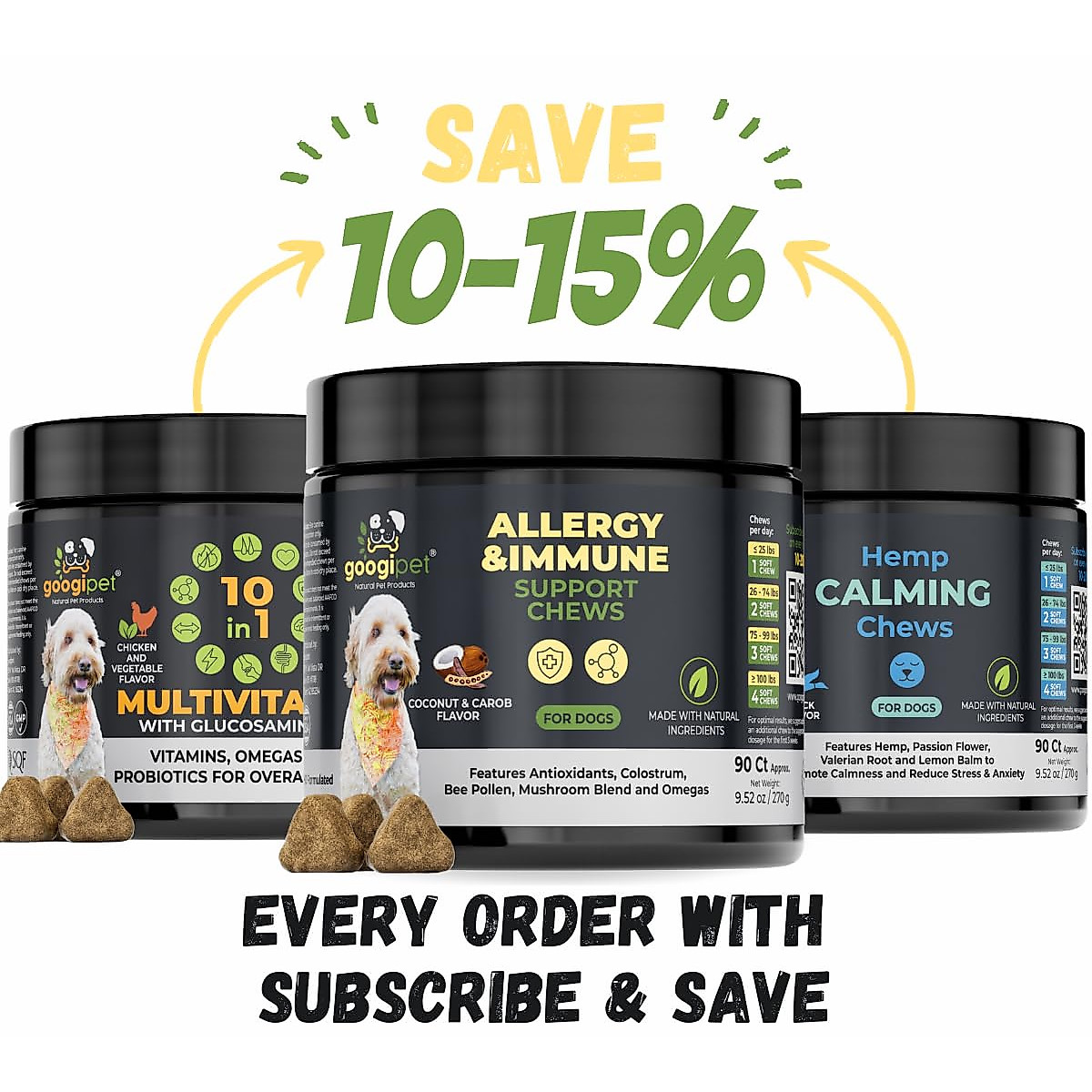 Googipet Dog Allergy Chews -Dog Allergy Relief & Itchy Skin Relief -Dog Skin & Coat Supplement +Bee Pollen, Colostrum for Dogs, Coconut Oil, Probiotics, & Omega 3 Fish Oil for Dogs Itching Skin Relief