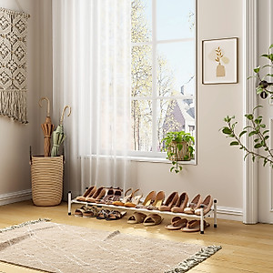 Tajsoon Expandable Shoe Rack Organizer, 1 Tier Adjustable & Stackable Shoe Shelf, Metal Iron Shoe Storage Organizer for Closet Bedroom Entryway, White