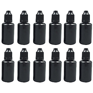 UPSTORE 30ml/1oz Black Plastic Refillable Empty Dropping Refueling Bottles Eye Liquid Squeezable Dropper Vials Sample Packing Storage Holder Container with Safety Screw Cap And Removable Plug (50PCS)