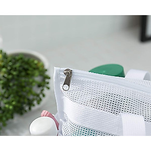 ALYER Large Mesh Dive Tote Bag with Separated Inner Compartment,Portable Shower Caddy Bath Organizer with Durable Handles and Zipper (White)