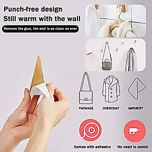 2Pcs Wood Adhesive Hooks Natural Wooden Coat Wall Hooks Wall Mounted Entryway Heavy Duty Modern Organizer Single Hooks Hangers, Golden Decorative Handmade Craft Hat Rack (Triangle Beech Wood)