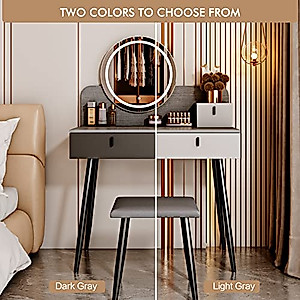 DOLILO 35" Makeup Vanity Desk with Mirror and Lights and Table Set with Vanity Stool 3 Sliding Drawers 3 Modes Brightness Adjustable, (Iron Grey)