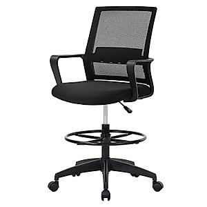 Drafting Chair Tall Office Chair Mesh Ergonomic Mid-Back Desk Chair with Adjustable Foot Ring for Executive Computer Standing Desk, Black