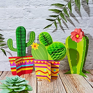 6 Pieces Cactus Party Decorations Kit Includes 4 Pieces Cactus Honeycomb Table Centerpieces and 2 Pieces Cactus Paper Cutouts for Fiesta Cinco De Mayo Mexican Theme Party Birthday Baby Shower