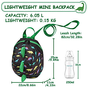 VASCHY Mini Toddler Backpack with Leash, Ultra Lightweight Tiny Little Daycare Backpack Boys Dinosaur