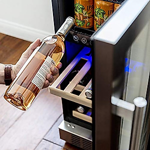 NewAir 15” Wine, Beer, Beverage Refrigerator Cooler | 9 Bottle, 48 Can Capacity | Stainless Steel Built-in or Freestanding Dual Zone Drink Fridge |Triple-Pane Glass Door, Digital Temperature Control