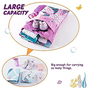 WAWSAM Mermaid Gym Drawstring Backpack String Bag - 15” × 17” Sports Gym Bag for Girls Kids Waterproof Swimming Beach Shopping Yoga Sackpack Birthday Gift with Zippered Pocket and Water Bottle Pocket