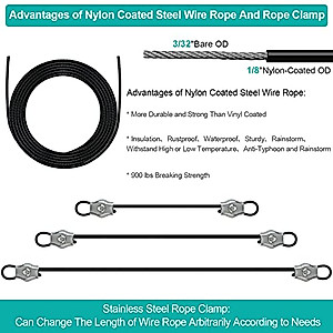 Shade Sails Installation Kits,Sun Shade Sail Hardware Kit with 4pcs 10ft Length Extension Nylon Wire Rope,Shades Awning Kit for Triangle Rectangle Shade Canopy,304 Stainless Steel, Patio Outdoor