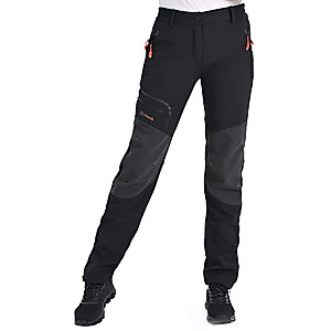 Postropaky Womens Outdoor Snow Ski Pants Waterproof Hiking Insulated Softshell Pants Snowboard Zipper Bottom Leg(313Black12R)