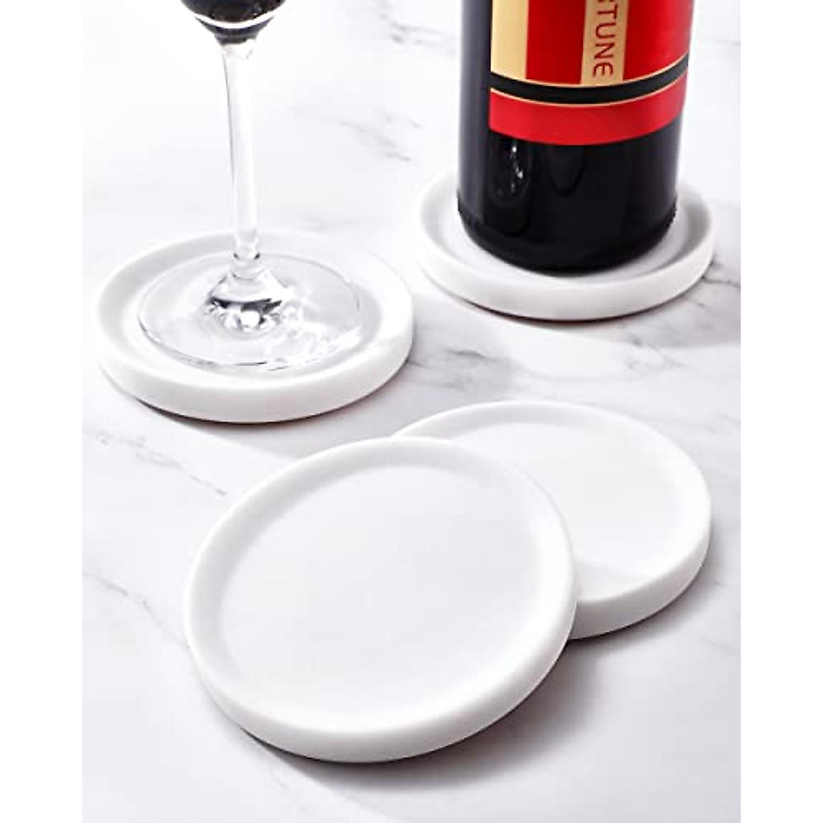 LargeFluted Marble Coaster,High Outside Low Inside and Low,Suitable for Drinks,Wine Glasses,CoffeeCoasters,Diameter4',thickness0.6', Texture Warm,and Delicate,Feel Cool and weighty