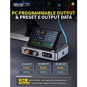 FNIRSI DPS-150 DC Power Supply Variable, 0-30V 0-5A Adjustable DC CNC Power Supply with 4-Digit IPS Display, <20mV Power Ripple, PD/QC/DC Input, PC Programmable Regulated Switching Power Supply