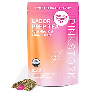 Pink Stork Labor Prep Tea: Sweet Floral - Red Raspberry Leaf Tea for Pregnancy & Postpartum - All Organic Delivery Essentials- For 3rd & 4th Trimester - Pregnancy Must Haves - Women-Owned - 30 Cups
