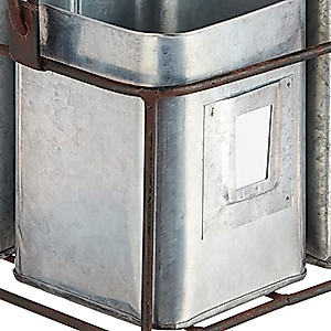 Colonial Tin Works Metal Four Tin Organizer with Handles, 9” x 9” x 5½”, Galvanized Gray Green Rust