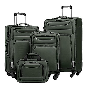Coolife Luggage 4 Piece Set Suitcase TSA Lock Spinner Softshell lightweight (dark green)