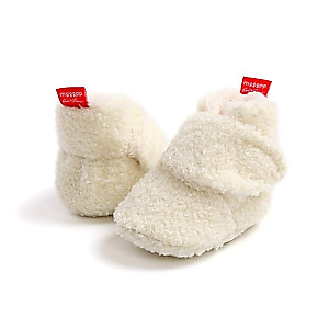 Ohwawadi Infant Baby Boys Girls Slippers Booties Soft Sole Baby Sock Shoes Newborn Crib Shoes First Walkers Warm Footwear White 0-6 Months