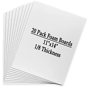 20 Pack Foam Board 11"x14" Foam Core Backing Board 1/8" Thick White Foam Boards for Projects Poster Foam Board Presentation Board for School, Crafts, Office & Art Projects