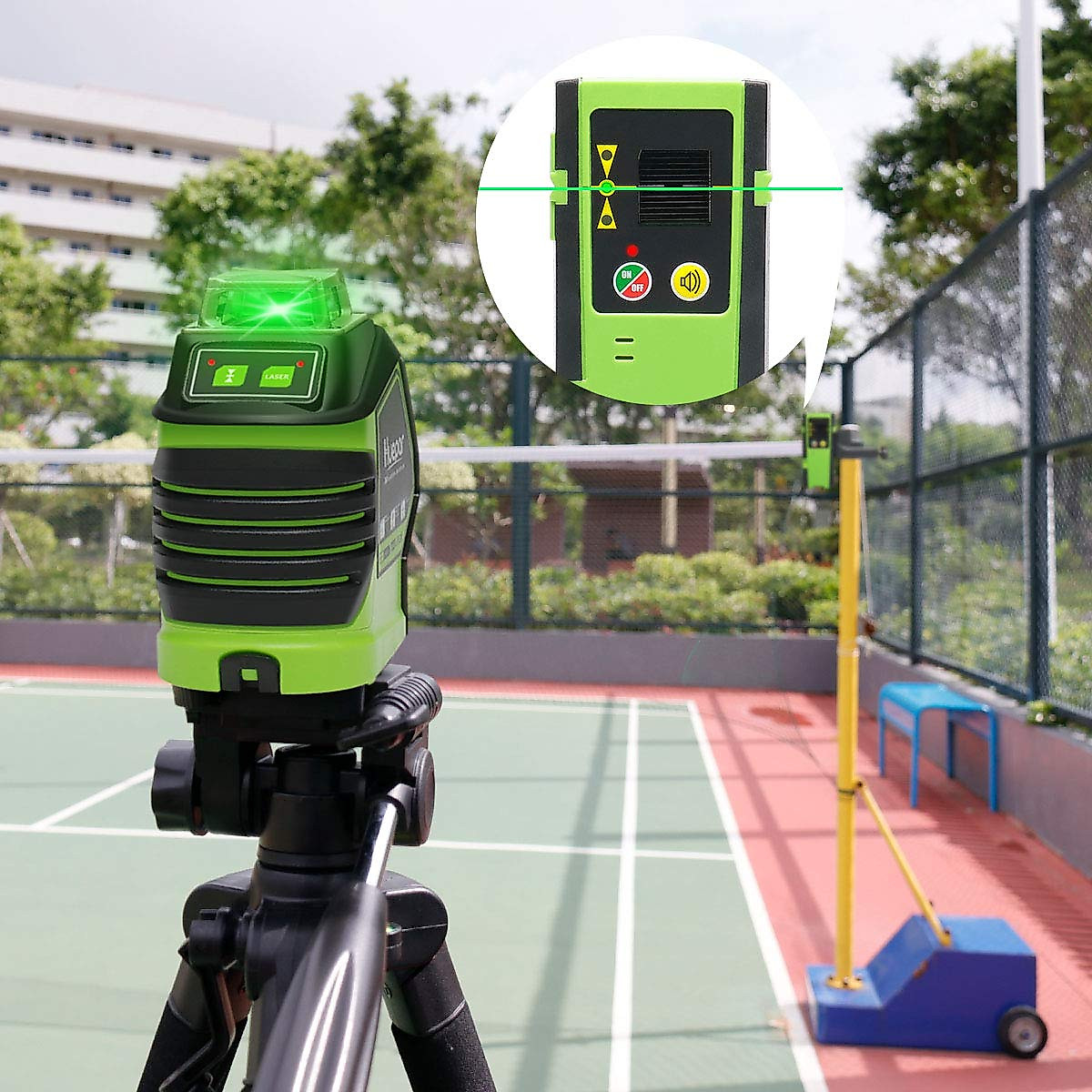 Huepar Self-Leveling Green Laser Level Cross Line with 2 Plumb Dots Laser Tool -360-Degree Horizontal Line Plus Large Fan Angle of Vertical Beam with Up & Down Points -Magnetic Pivoting Base 621CG