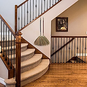 SN SKENNOVA - Asian Straw Broom Witch Broom Undecorated Wedding Jumping Broom with Bamboo Stick Handheld Size Handle - Hardwood Floor, Tile Floor Sweeper Housewarming (Black)