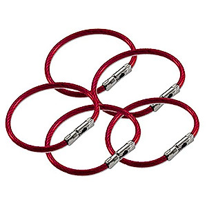 Lucky Line 5" Flex-O-Loc Cable Key Ring, Galvanized Steel, Corrosion-Resistant, Red, 5 Pack (7117005)