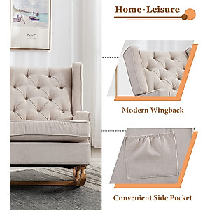 KINFFICT Upholstered Accent Rocking Chair, Mid Century Glider Rocker for Baby Nursery, Modern Wingback Armchair for Living Room, Bedroom, 300 LBS Weight Capacity, Beige