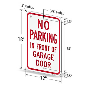 SmartSign No Parking In Front Of Garage Door Sign - 2 Pack, 18 x 12 inch, 2mm Aluminum Composite, Pre-Drilled Holes, Red and White, Made in USA