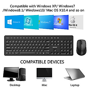 Wireless Keyboard Mouse Combo, BreSii Wireless Keyboard and Mouse Computer Keyboards Mouse Full-size Silent Slim 2.4GHz USB For kids E-Learning PC Desktop Computers Notebook Laptop Windows Office Home