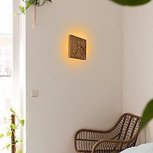 SKIVTGLAMP Nature Wood Wall Sconce Rechargeable Battery Operated LED PIP Motion IR Sensor Wall Lamp, No Drilling Cordless Farmhouse Wall Mounted for Rustic House Number Customizable Square Walnut