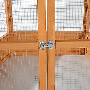 PawHut 69" Large Wooden Hexagonal Outdoor Aviary Flight Bird Cage with Covered Roof