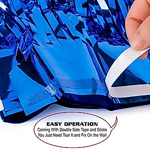 HalloweenDecorate 4 Pack Blue Foil Fringe Curtain Backdrop, 3.28Ftx8.2Ft Metallic Tinsel Streamers for Sea Party, Photo Booth Props, Birthday, 2022 Summer Ocean Theme Party Decoration Supplies