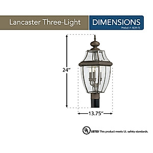 Sea Gull Lighting 8239-71 Lancaster Outdoor Post Lantern Outside Fixture, Three - Light, Antique Bronze