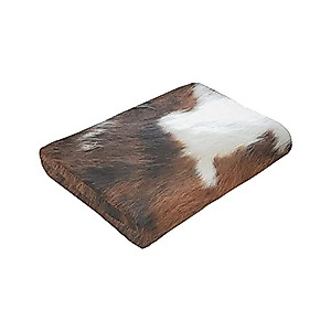 Fleece Blanket Brown and White Cowhide Print Fiber House Flannel Throw Blankets All-Season Throw Warm for Home Lovely 50"x60"