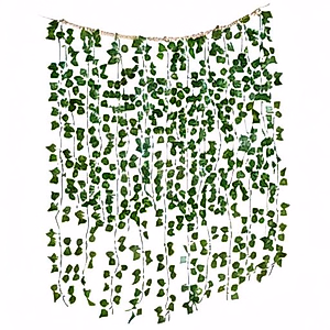 Mkono Hanging Fake Vines for Bedroom Wall Decor Artificial Plant Leaves with Wood Beads Set Indoor Greenery Ivy Garland for Living Room Apartment Christmas Wedding Party Teen Girl Room