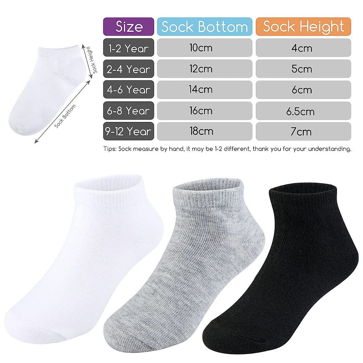 BOOPH 15Pcs Kids Socks for Boy Girls Low Cut Athletic Ankle Socks 4-6 Years Gray