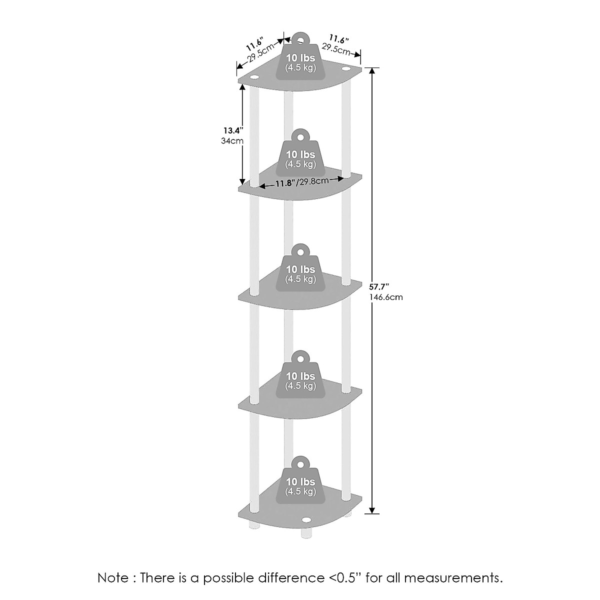 Furinno Turn-N-Tube 5 Tier Freestanding Corner Display Rack Shelving Unit, Columbia Walnut/Black