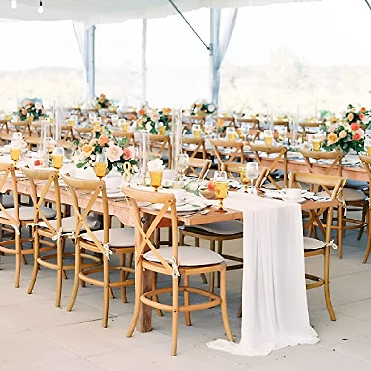 White Chiffon Table Runner for Wedding - White Table Runner, Sheer Party Decor, Rustic Runners for Bridal Baby Shower Decorations 10ft - puphutu