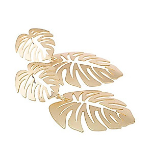 Gold Green Palm Leaf Dangle Earrings Tropical Monstera Leaves Eardrop for Women Bohemia Jewelry-gold