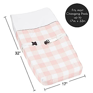 Sweet Jojo Designs Pink Buffalo Plaid Check Girl Baby Nursery Changing Pad Cover - Blush and White Shabby Chic Woodland Rustic Country Farmhouse