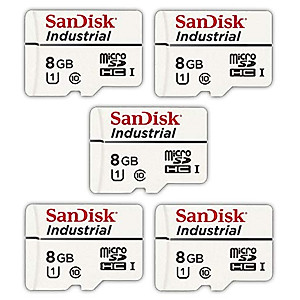 SanDisk Industrial 8GB Micro SD Memory Card Class 10 UHS-I MicroSDHC (Bulk 5 Pack) in Cases (SDSDQAF3-008G-I) Bundle with (1) Everything But Stromboli Card Reader