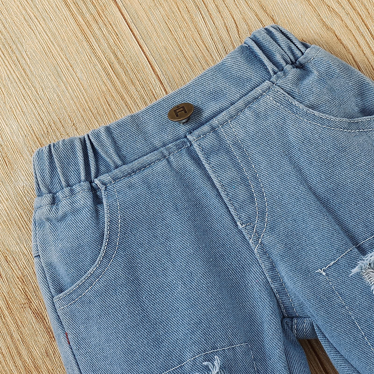 Tikoubabe Baby Girl Clothes Toddler Outfit Infant White Lace Romper Long Sleeve + Jeans Pants Clothing Set 3-6 Months 70cm