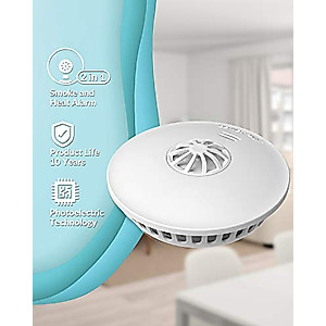 Ecoey Fire Alarms Smoke Detectors, 10-Year Smoke and Heat Detector with Built-in Battery for Home Bedroom, Smoke Detector and Heat Alarm with Easy Install and Test Button, FJ192, 2 Packs