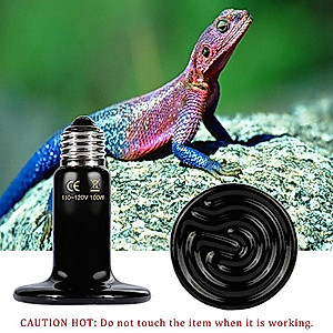 Zacro Reptile Heat Lamp 100W with One Digital Thermometer, Infrared Ceramic Heating Non-light Lamps Emitter 110V (Black)