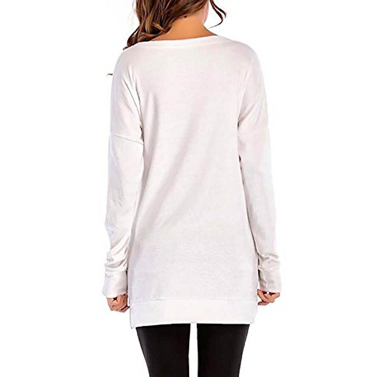 8sanlione Womens Long Sleeve Casual Crew Neck Pullover Loose Sweatshirt Tunic Tops T-Shirt(XX-Large/US 20,White)