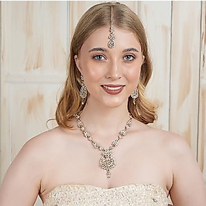 Touchstone Indian Bollywood Trends Filigree Floral Pattern Sparkling Rhinestone Designer Jewelry Necklace Set Mangtika In Antique Gold Tone For Women.