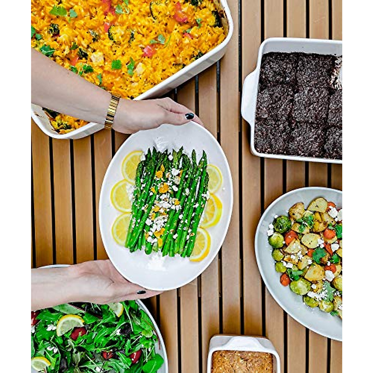 Mora Ceramic Large Serving Bowls- Set of 2 Oval Platters for Entertaining. Modern Kitchen Dishes for Dinner, Fruit, Salad, Turkey, etc. Oven, Dishwasher Safe, 55/35 oz, 13.5" / 11.8" - Earl Grey