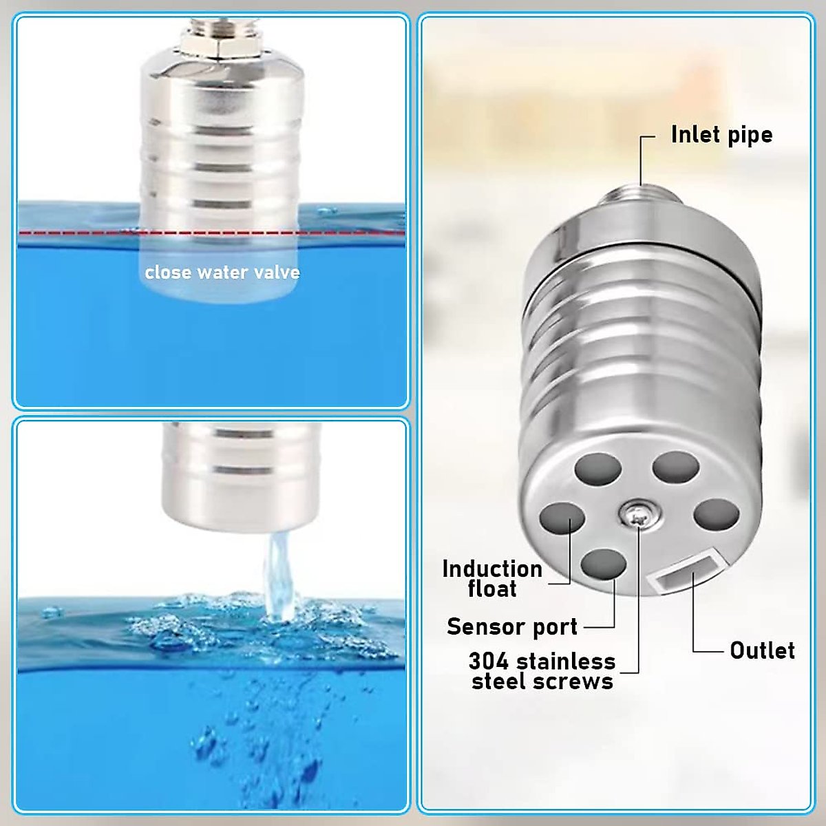 2Pcs 304 Stainless Steel Fully Automatic Water Level Control Float Valve, 1/2" Auto Shut Off Ball Mini Float Valve, Automatic Water Level Controller for Water Tank (#D 1/2 ''（Side water intake）)