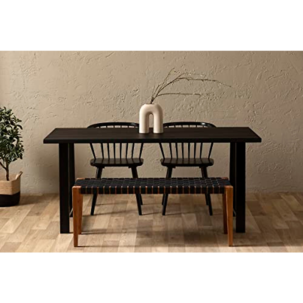 South Shore Balka Woven Leather Bench, Matte Black