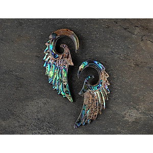 Pierced Owl Abalone Angel Wing Hanging Spiral Taper Plugs, Sold as a Pair (10mm (00GA))