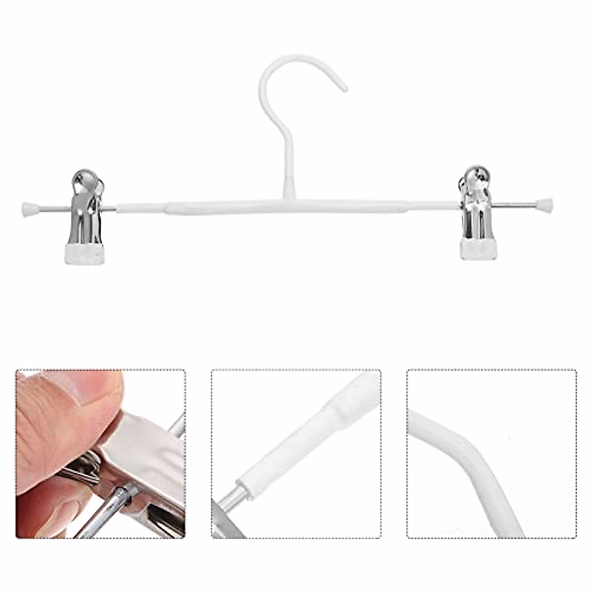 Hemoton Nonslip Hangers 10pcs Pant Hangers, Skirt Hangers with Clips Metal Trouser Clip Hangers for Heavy Duty Ultra Thin Space Saving (White) Tie Rack Hanger