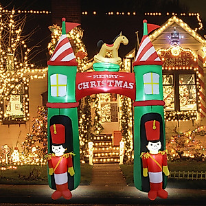 DR.DUDU 9 FT Chritmas Inflatable Arch with Soldier, Merry Christmas Archway Castle Inflatable, Blow Up Decor with Built-in LED Lights, Christmas Outdoor Decor for Yard Garden Lawn Xmas Holiday Party